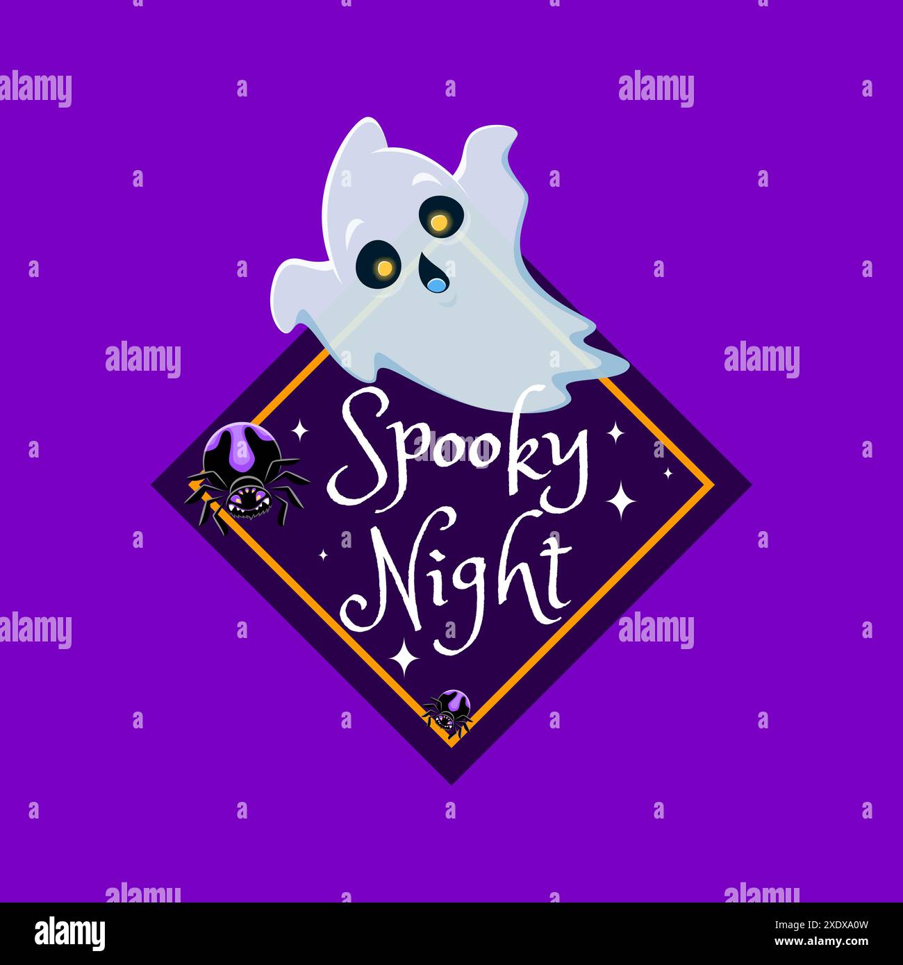 Halloween gift tag with cute ghost. Isolated vector rhombus shaped ...