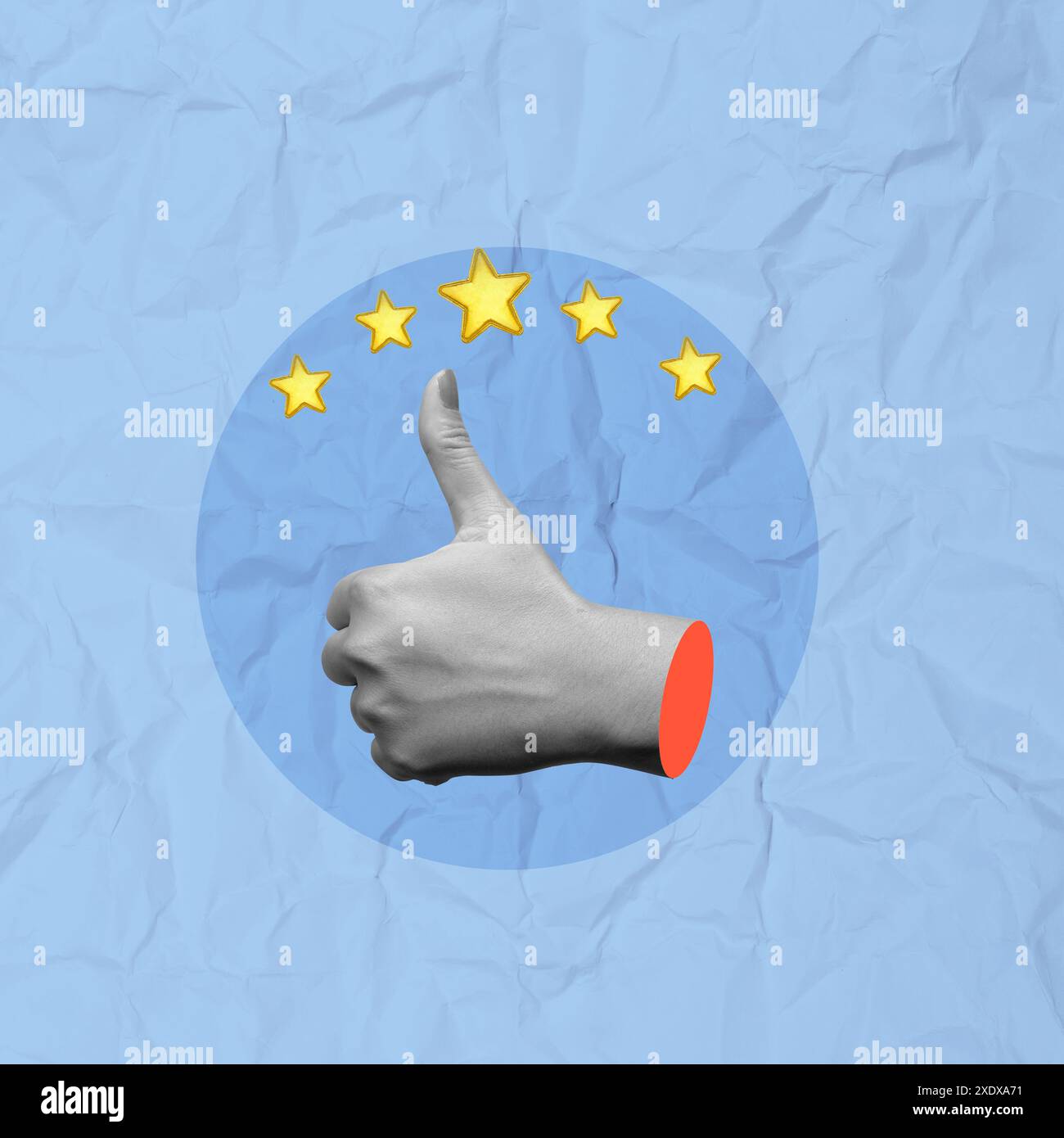 Contemporary art collage showing a hand giving a thumbs up with five ...