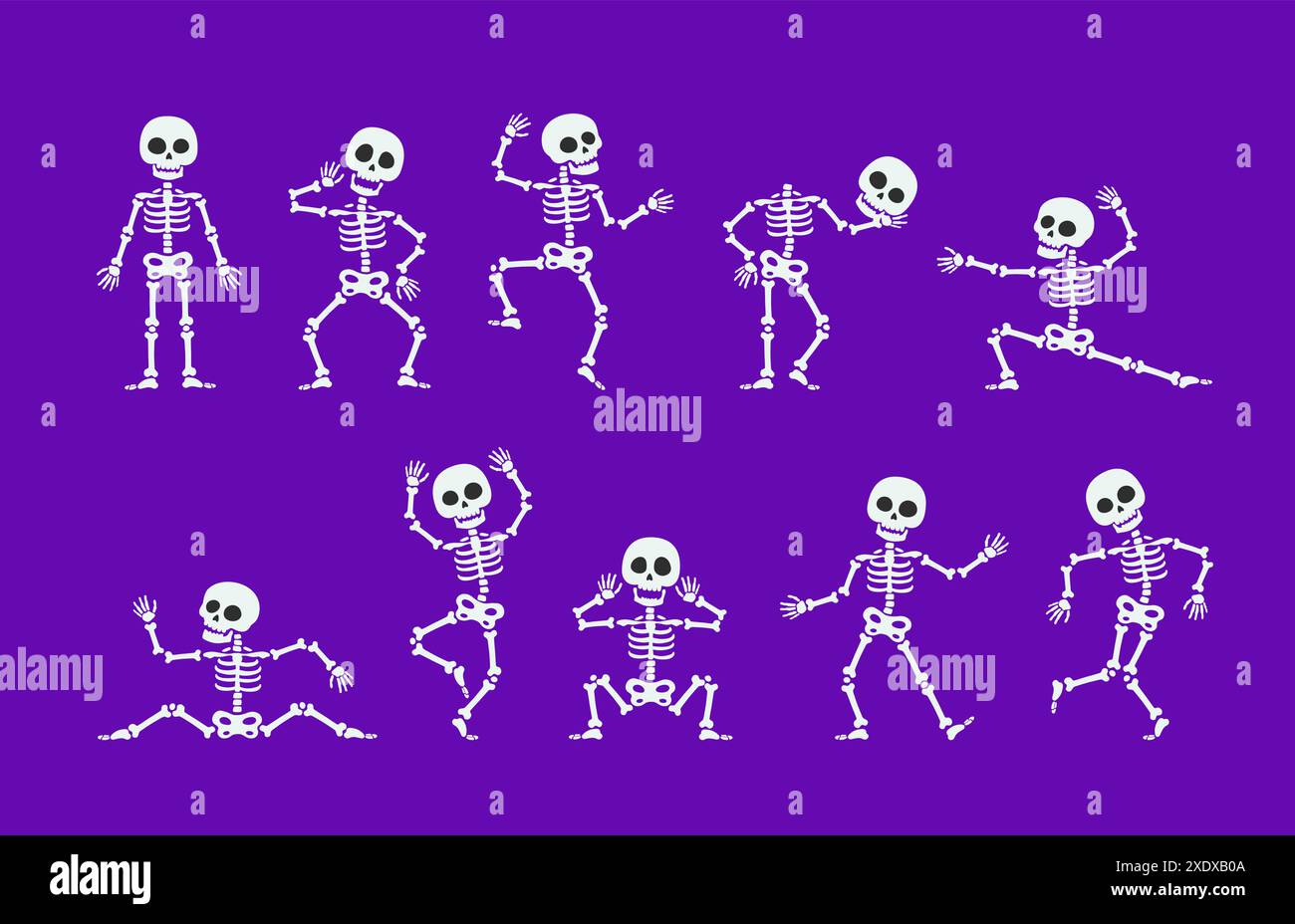Halloween dancing skeleton characters. Vector funny energetic ...