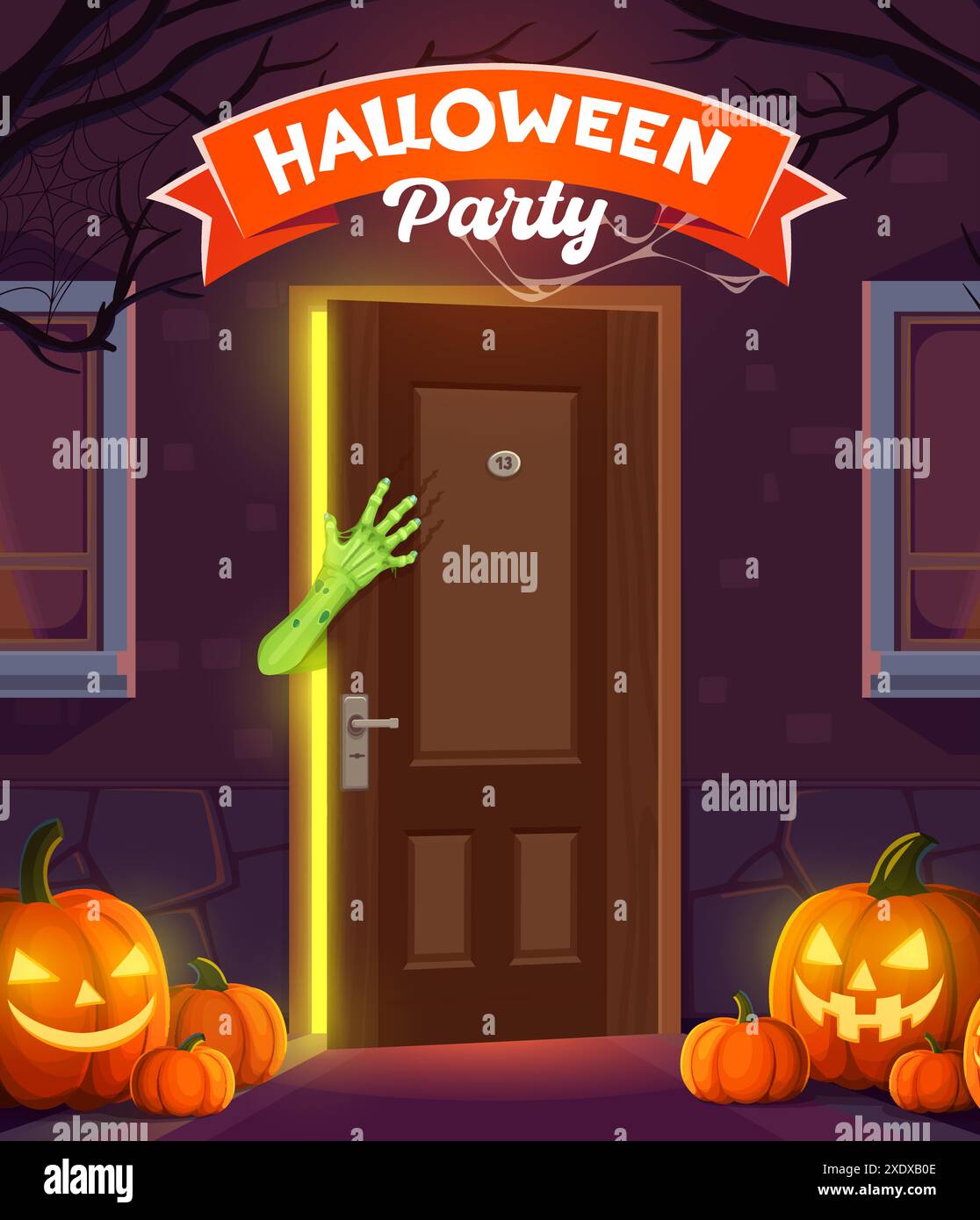 Pumpkin decoration in front of house Stock Vector Images - Alamy