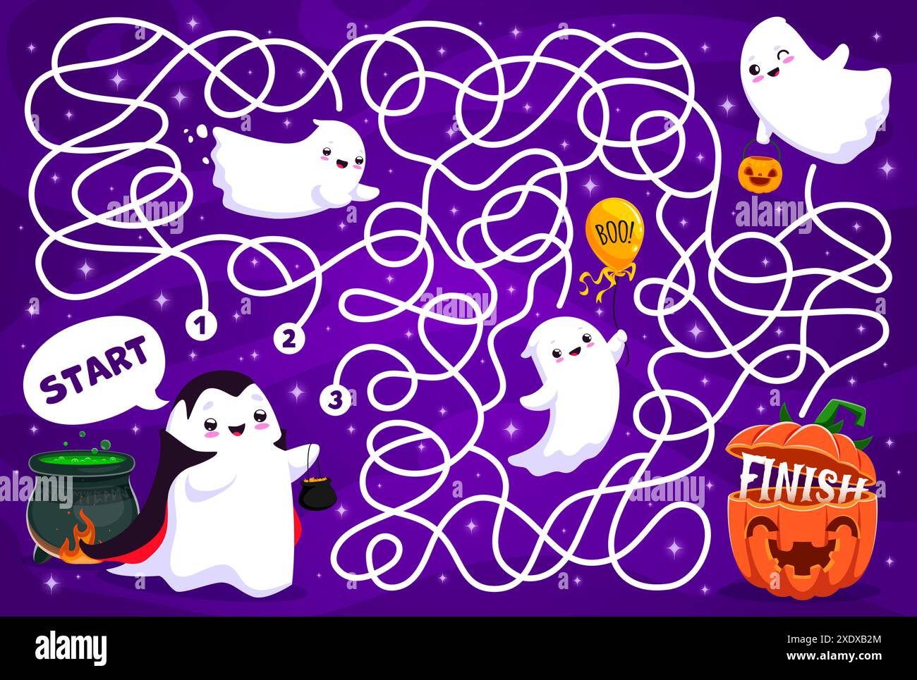 Halloween labyrinth maze game, ghost finding a path to pumpkin. Find ...