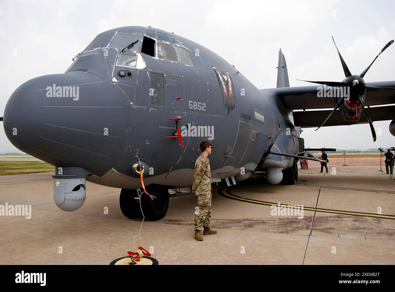 The U.S. AC-130J Ghostrider gunship is opened to media at the Osan ...