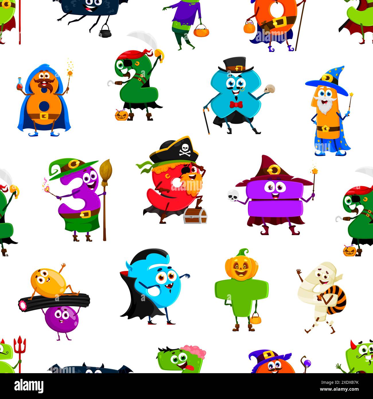 Cartoon Halloween numbers and digit characters pattern, vector ...
