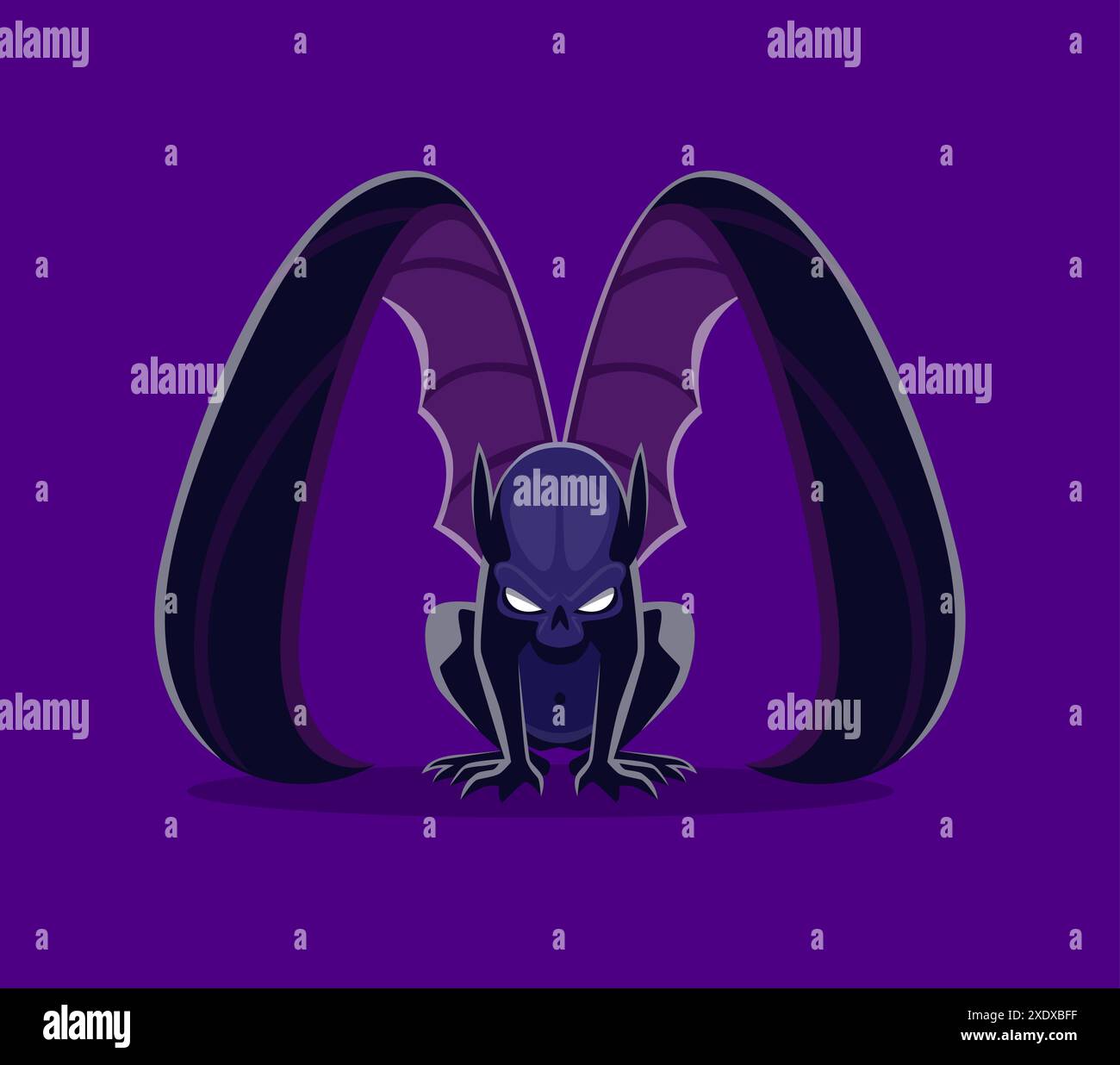 Halloween font, letter M as monster bat gargoyle for horror cartoon ...