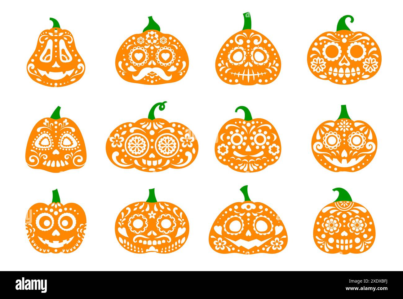 Halloween party Mexican pumpkin spooky characters. Dia de los muertos ...