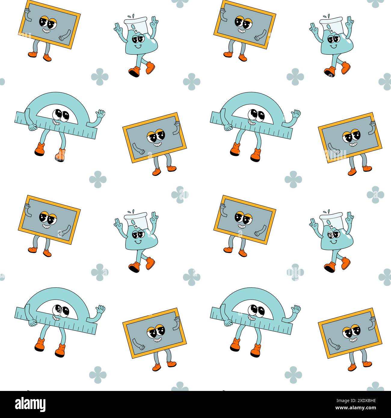 y2k school groovy seamless pattern. Childrens pattern with school ...