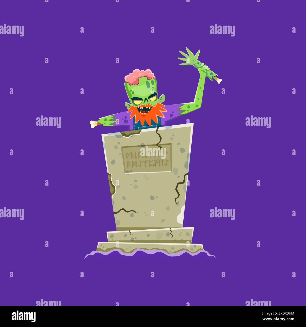 Cartoon Halloween scary zombie character near tombstone. Vector spooky ...