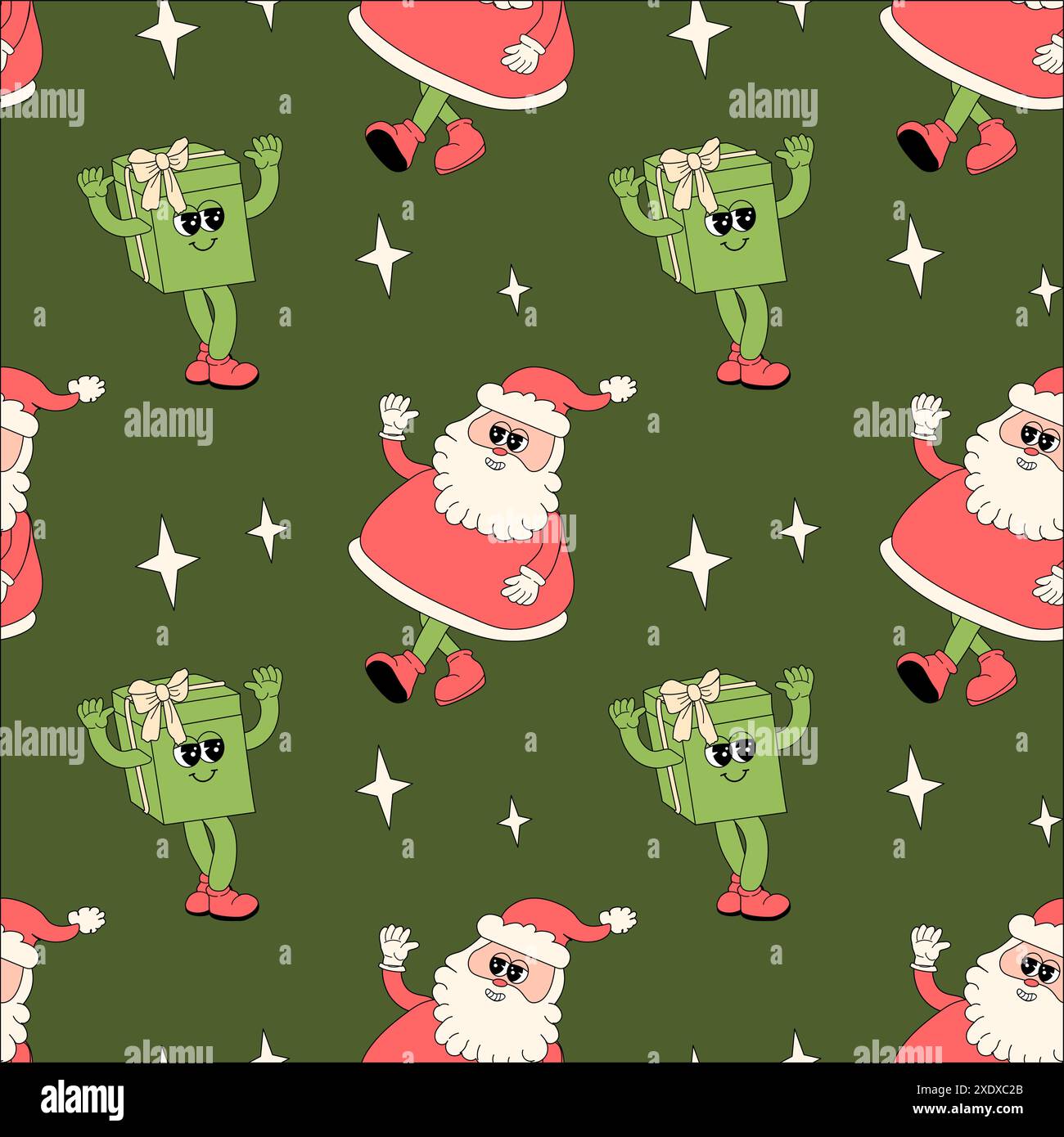 Happy new year pattern with y2k elements. Groovy characters background ...