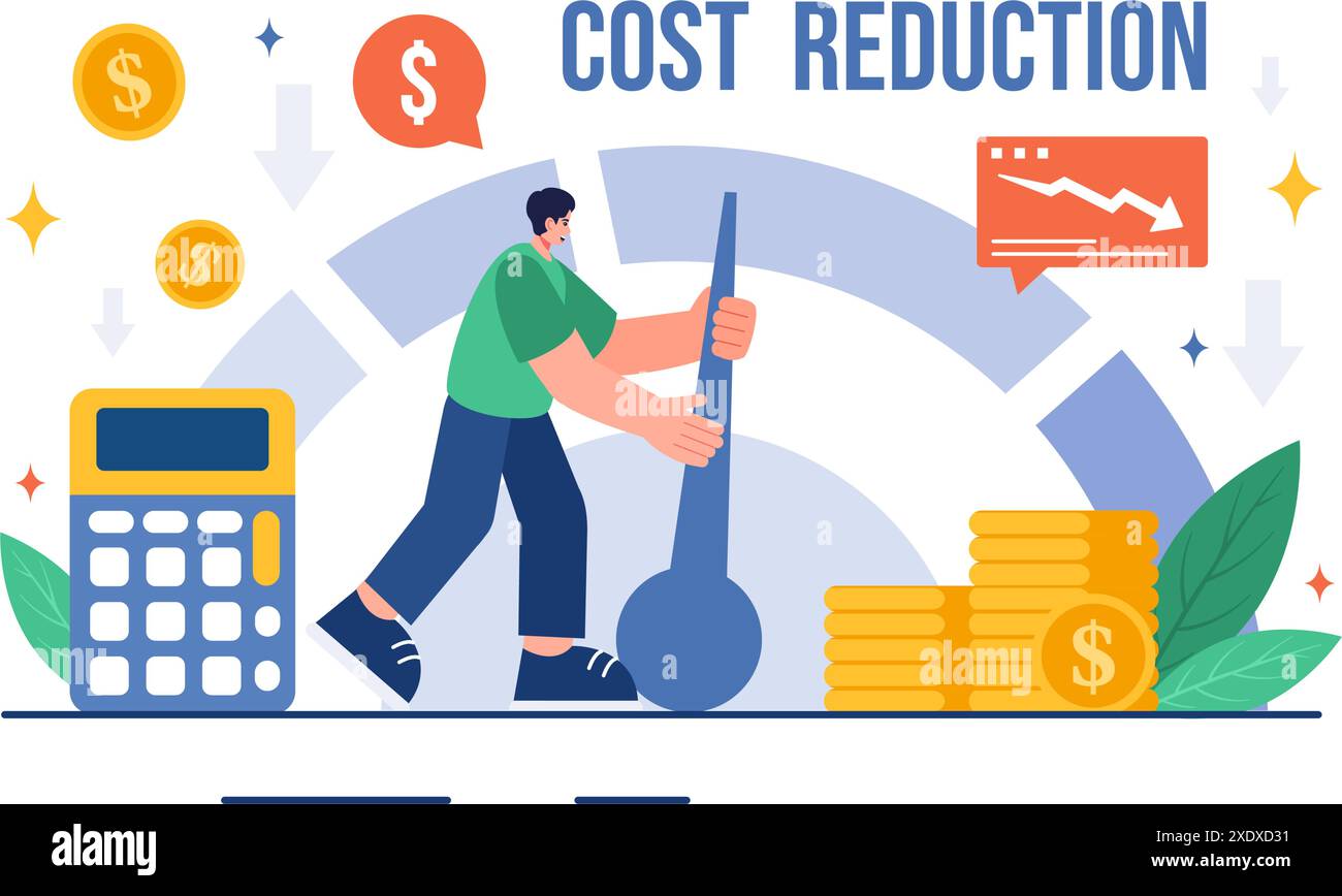 Cost Reduction Vector Illustration depicting Decrease, Price ...