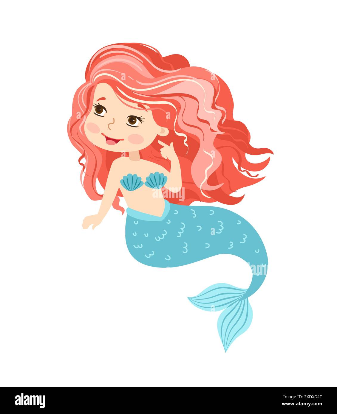 Hand drown vector illustration. Beautiful Girl Mermaid with pink hair isolated on white ...