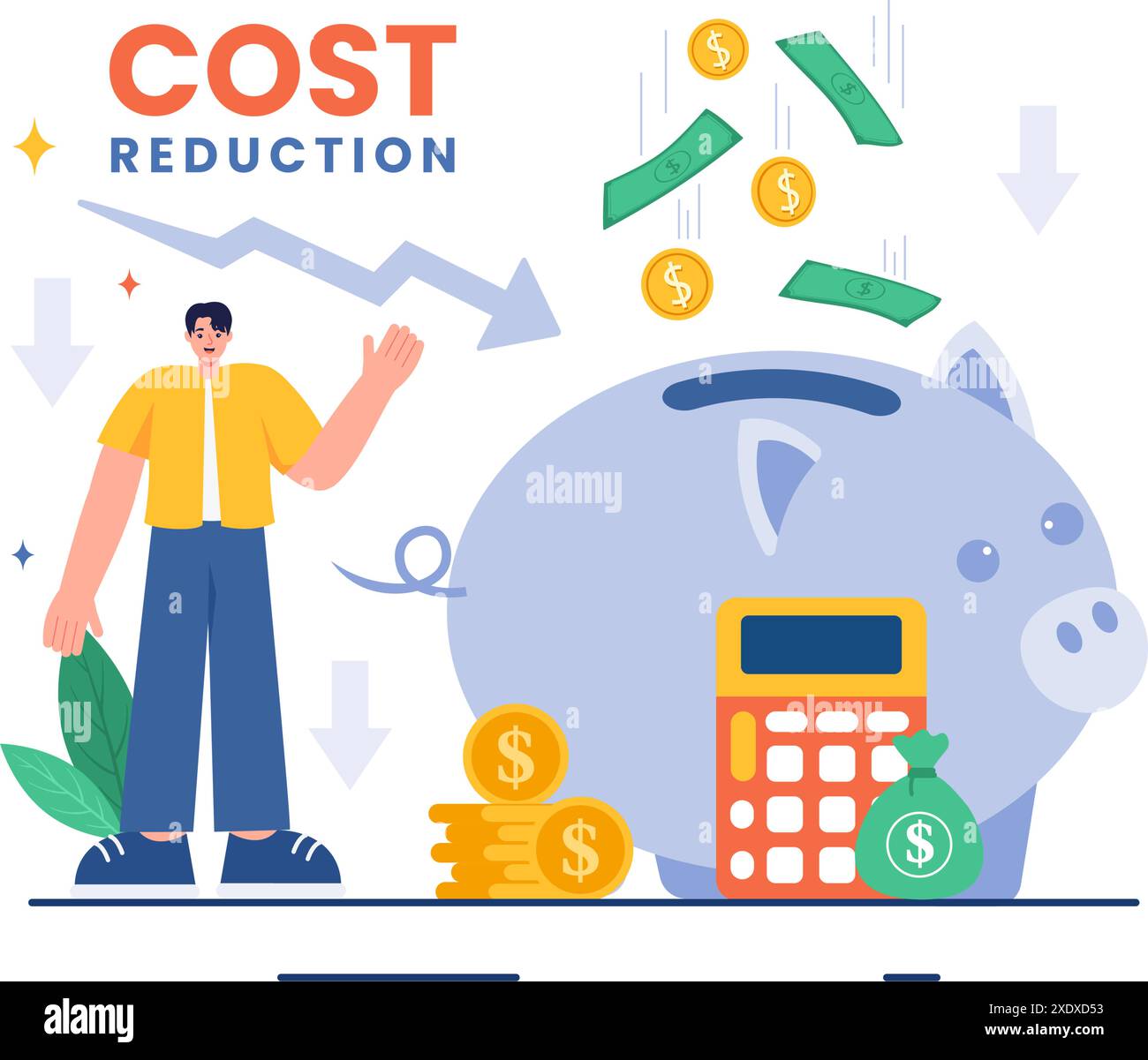 Cost Reduction Vector Illustration depicting Decrease, Price ...