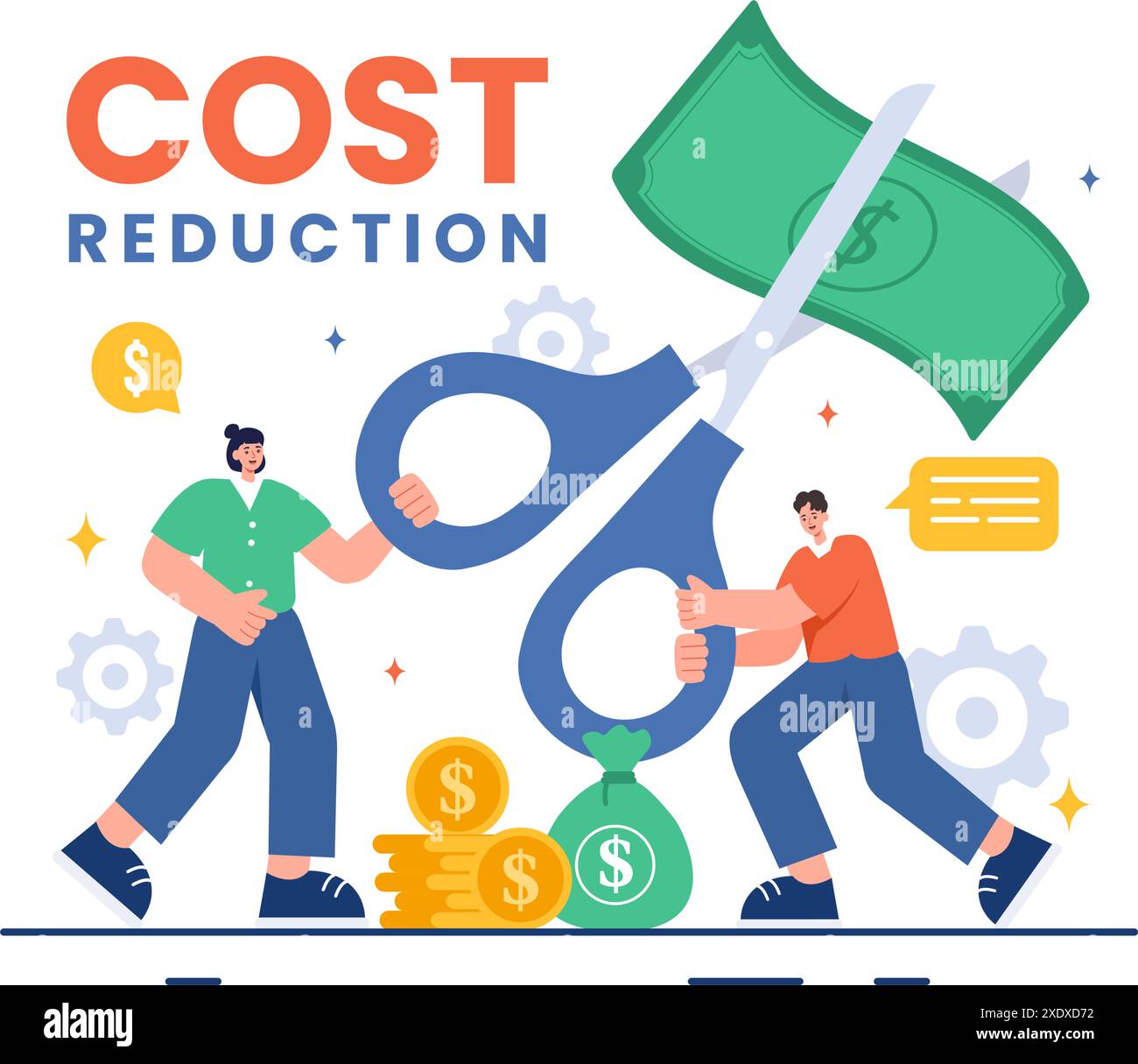 Cost Reduction Vector Illustration depicting Decrease, Price Minimization, or Falling Profit ...