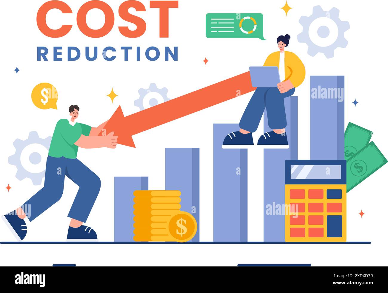 Cost Reduction Vector Illustration depicting Decrease, Price ...
