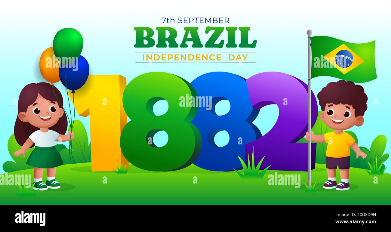 Cartoon Brazil Independence Day banner, 7th september celebration with ...