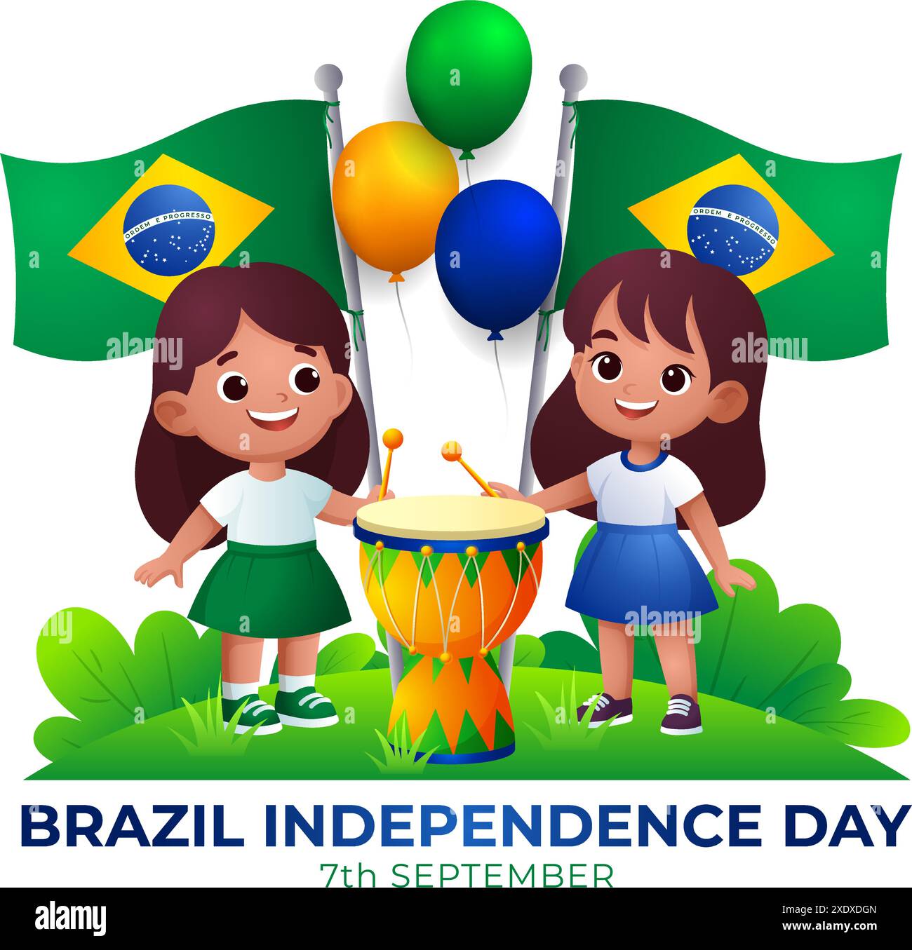 Cartoon Brazil Independence Day sign, 7th september celebration kids ...