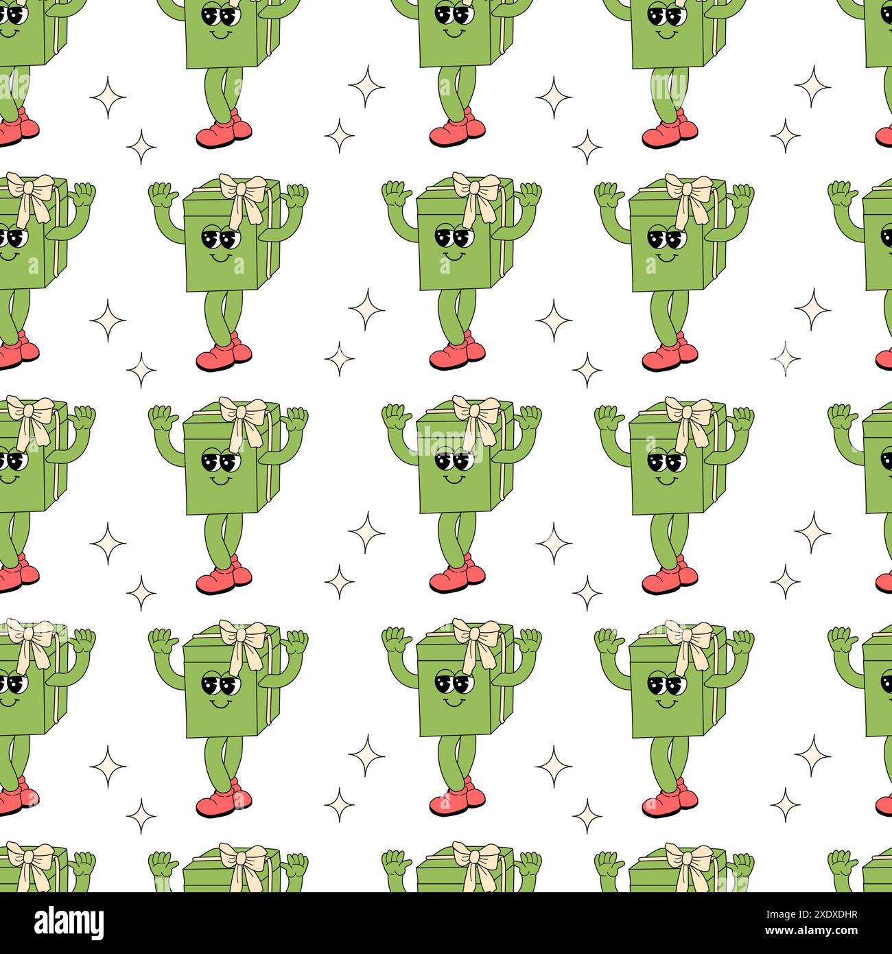 Happy new year pattern with y2k elements. Groovy characters background ...