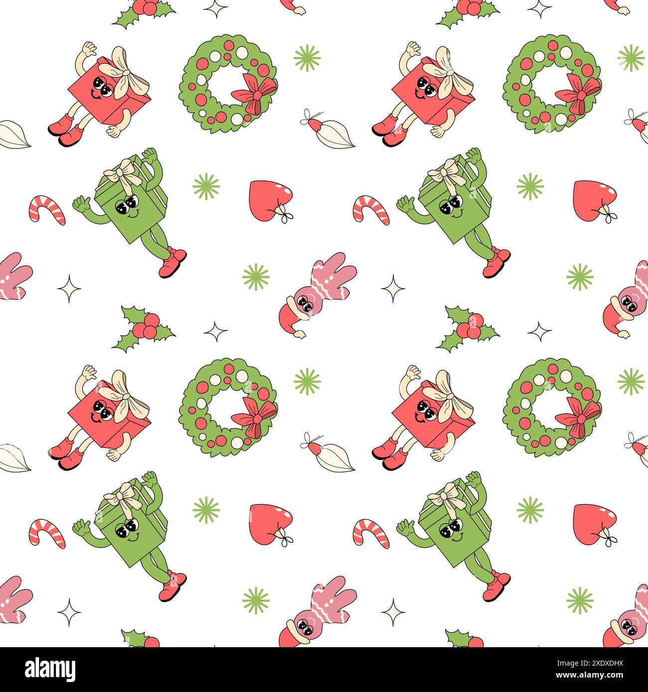 Happy new year pattern with y2k elements. Groovy characters background ...