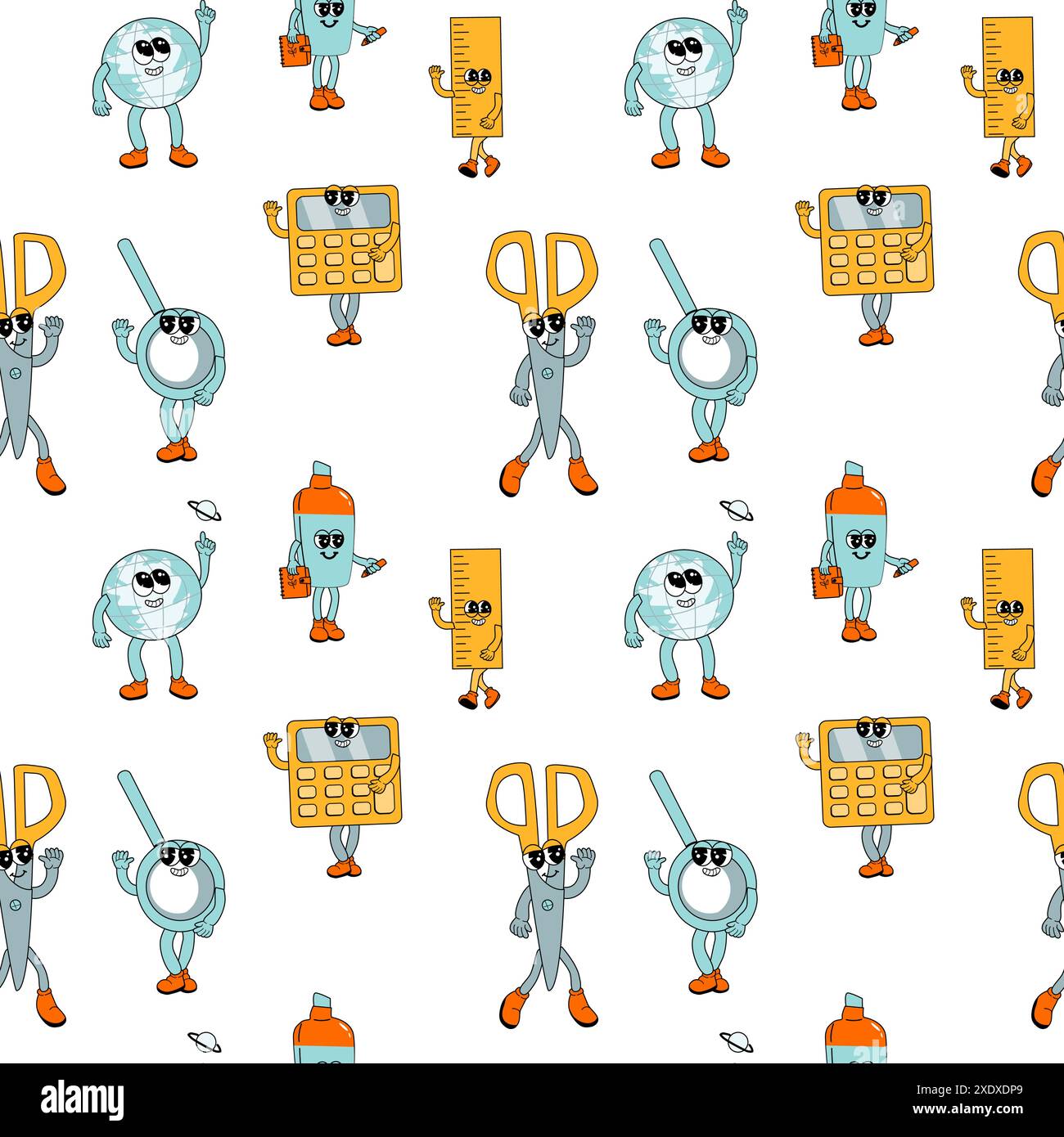 y2k school groovy seamless pattern. Childrens pattern with school ...