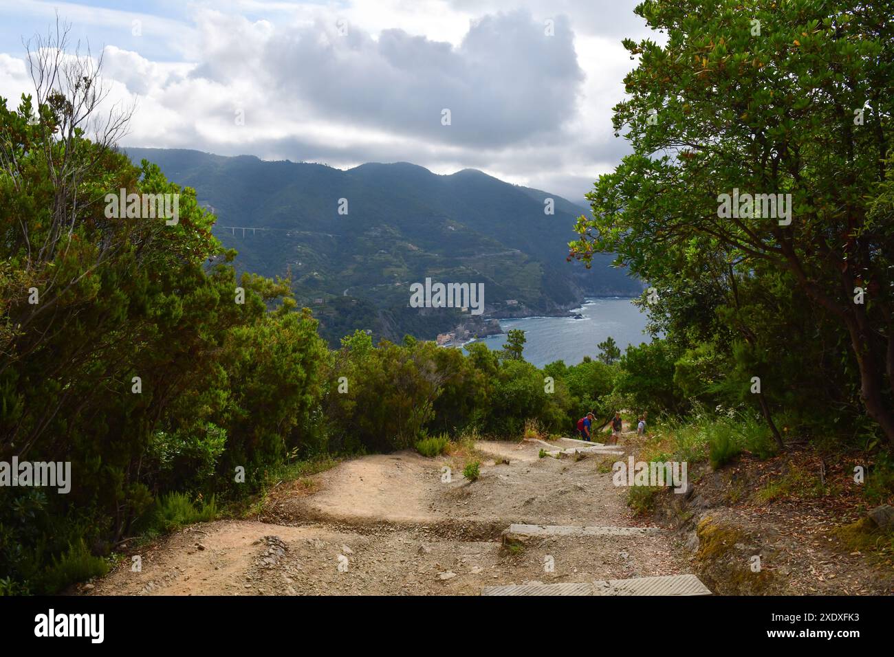 Steep hill climb from Monterosso to Punta Mesco. Stairs and sandy path ...