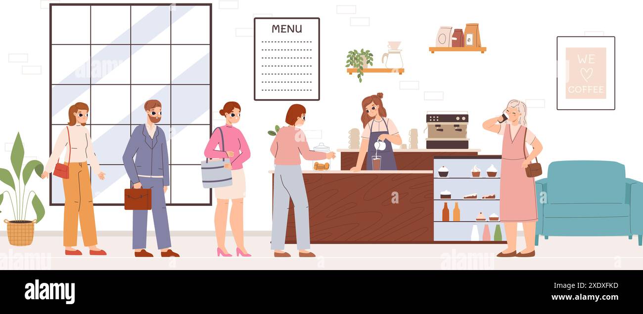 People waiting in line restaurant Stock Vector Images - Alamy