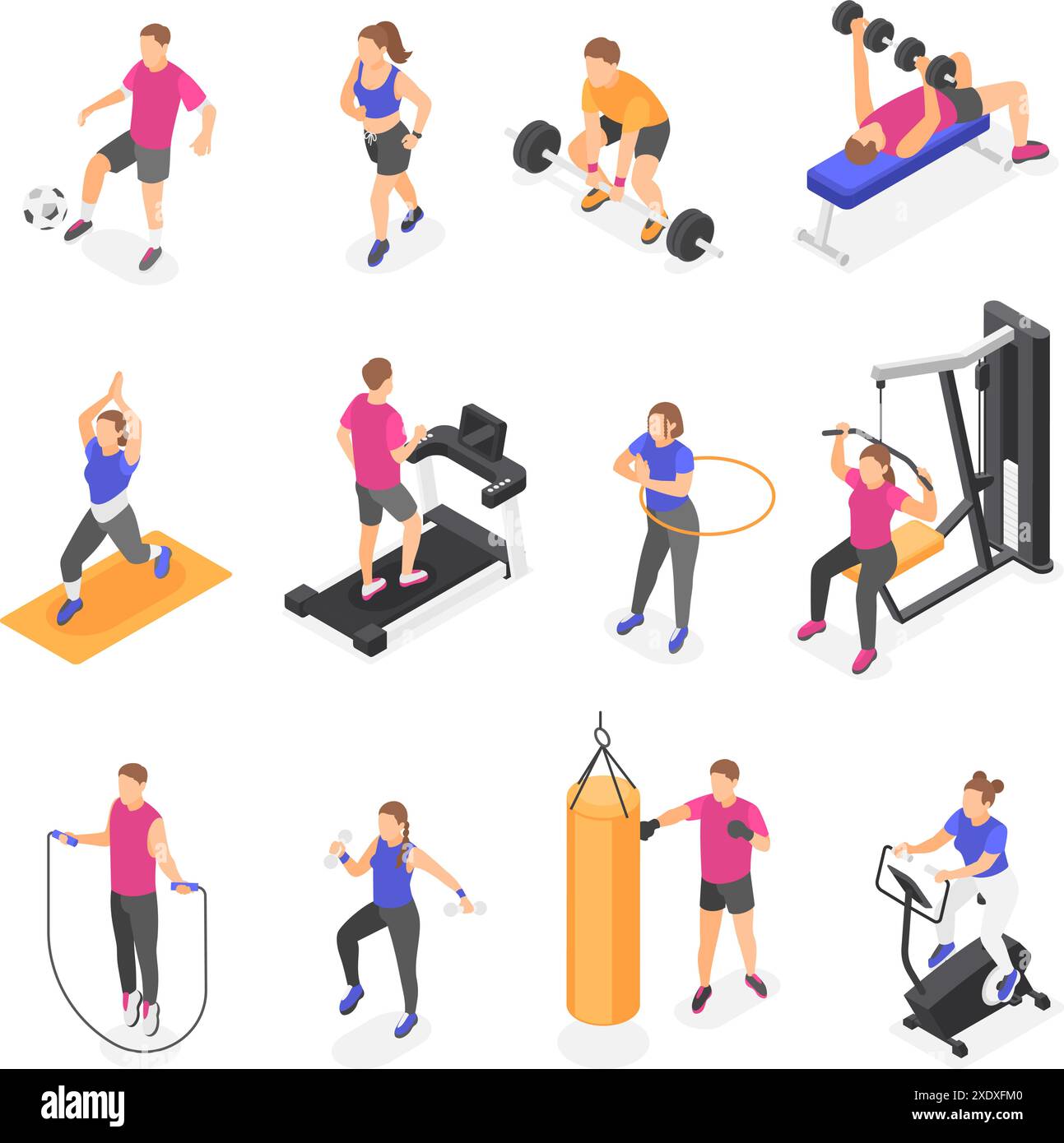 Isometric sport people. Person fitness activities, training gym ...