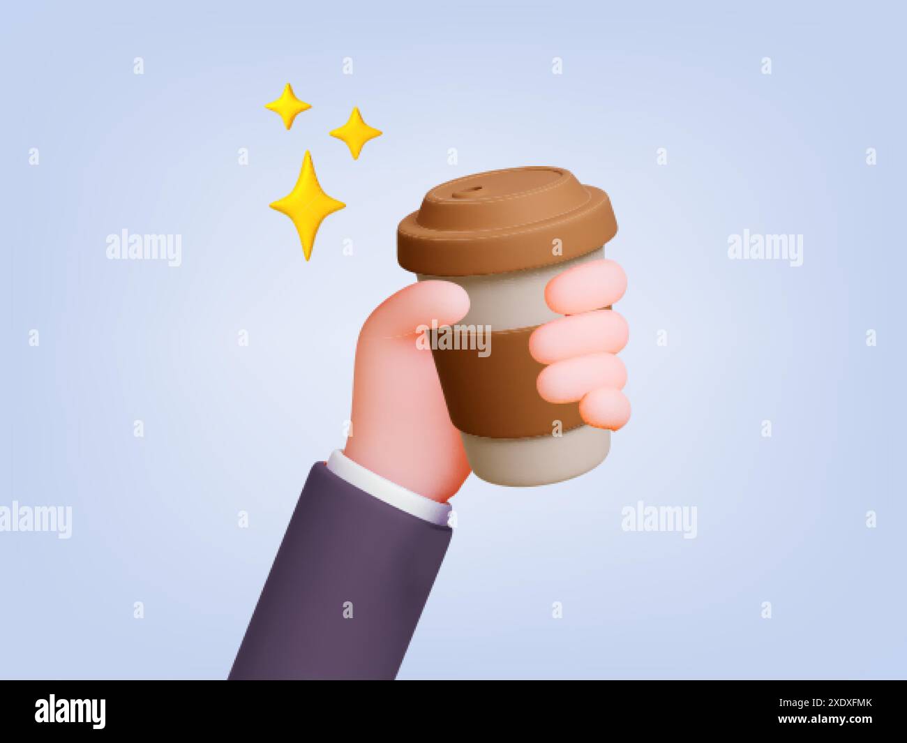 Hand with coffee 3d element. Business human hold take away coffee mug ...