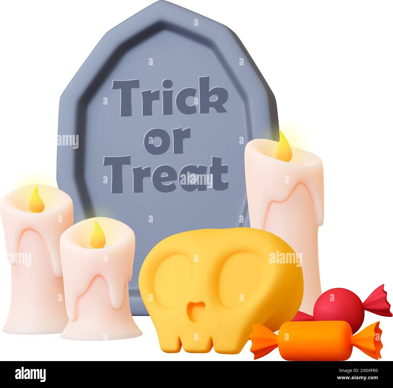 3d tombstone candles and skull. Halloween realistic render composition ...