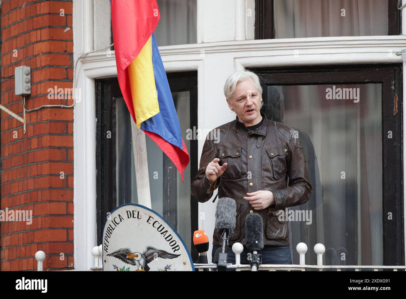 File photo dated 19/05/17 of Julian Assange speaking from the balcony ...