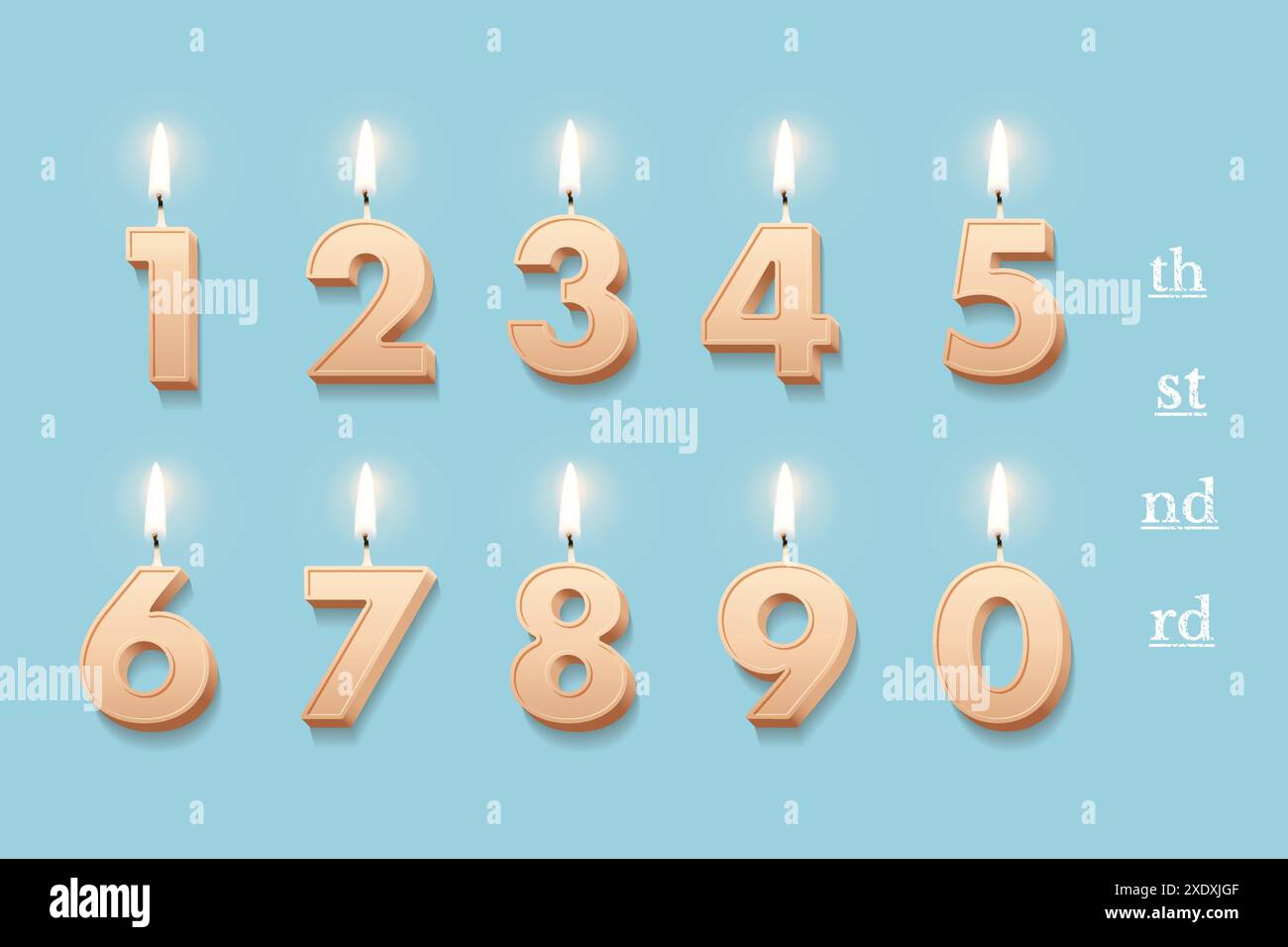 Birthday candles set for anniversary cake vector illustration. 3D ...