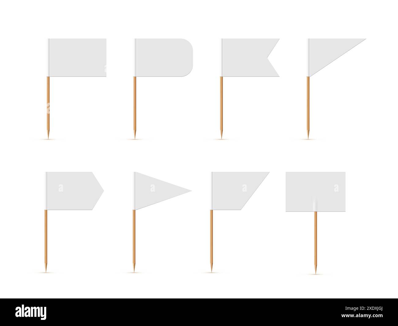 White small flags on toothpicks set vector illustration. 3D realistic ...