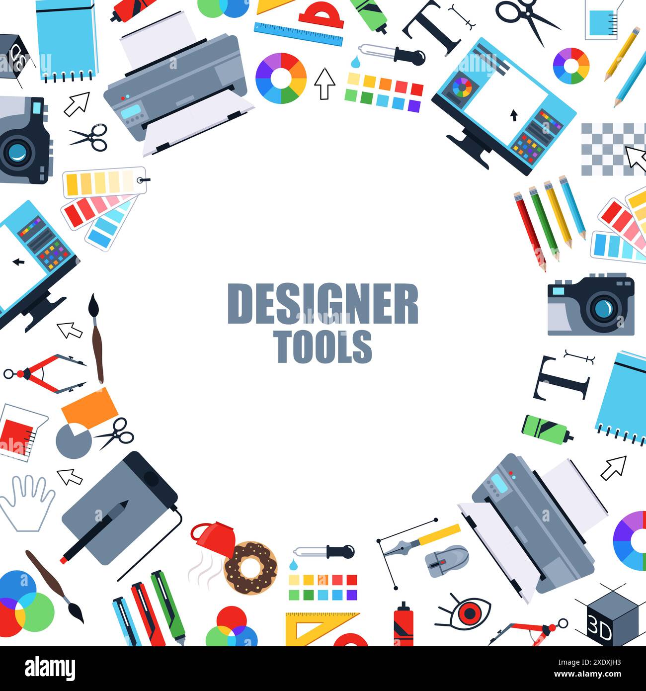 Design tools. tablet camera color wheel pantone palette circle ...