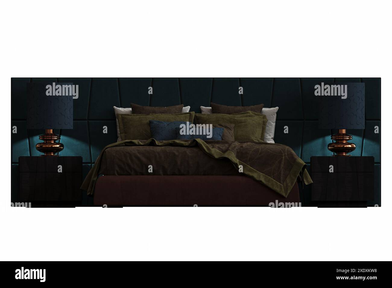 bed isolated on white background, interior furniture, 3D illustration ...