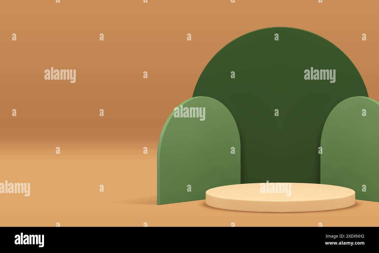 3d beige cylinder podium with green geometric wall background realistic ...