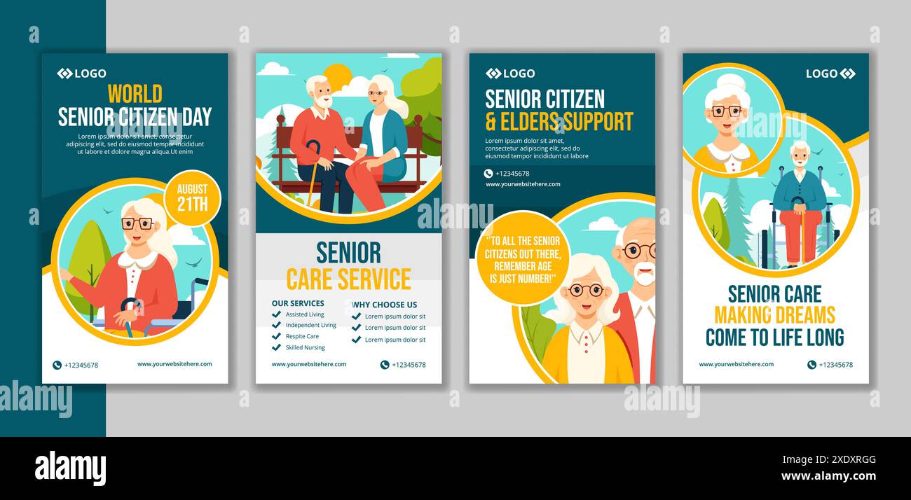 Senior Citizen Day Social Media Stories Flat Cartoon Hand Drawn ...