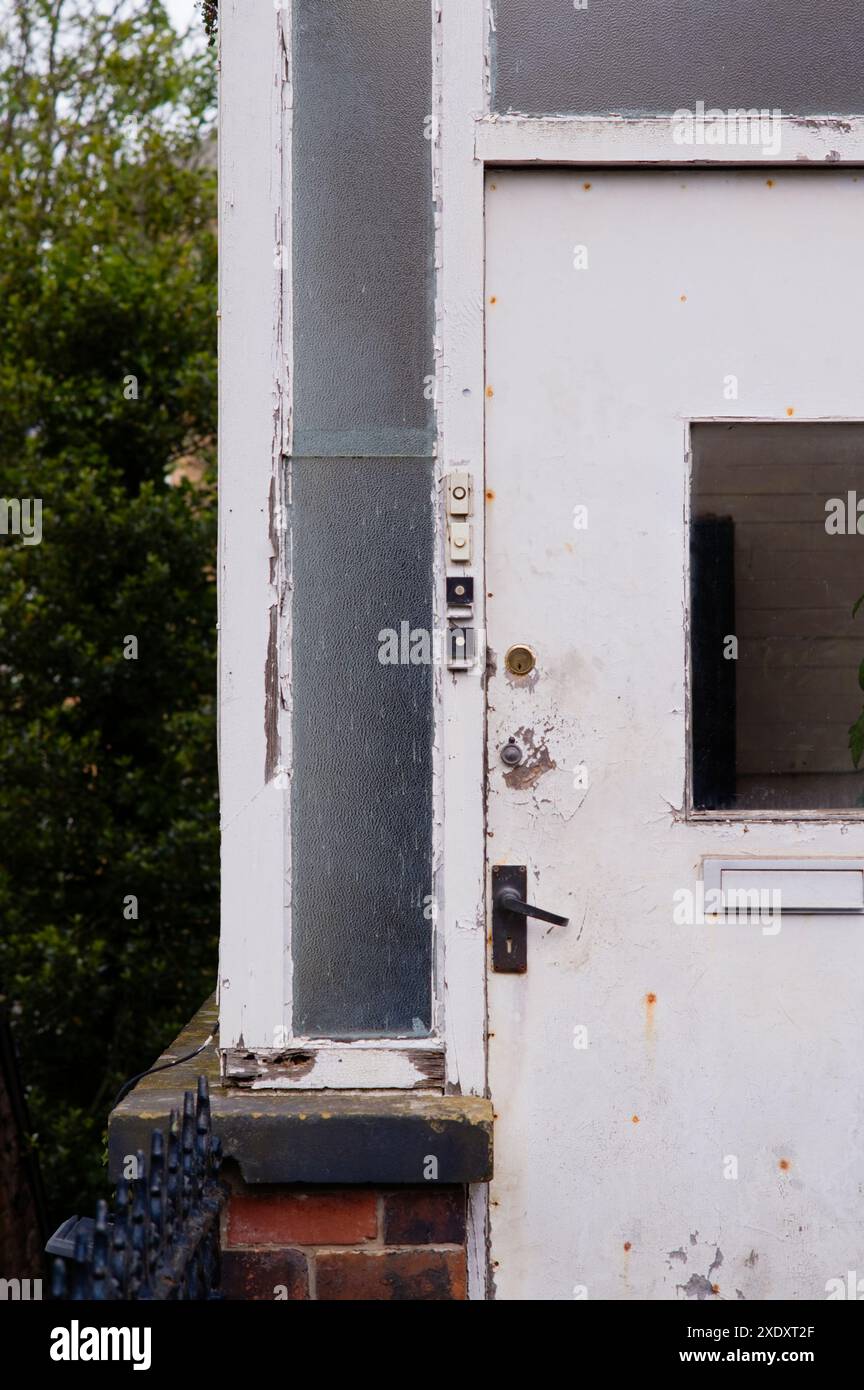 Four doorbell pushes on a multiple let property in Scarborough Stock ...
