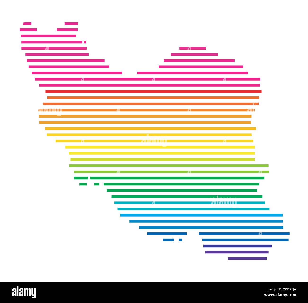 Abstract map of Iran showing the country with horizontal parallel lines ...