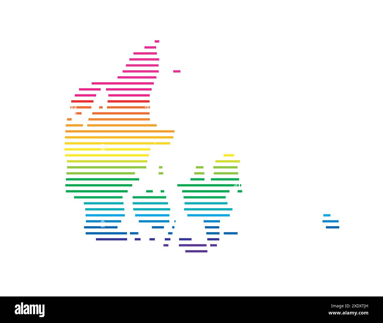 Abstract map of Denmark showing the country with horizontal parallel ...