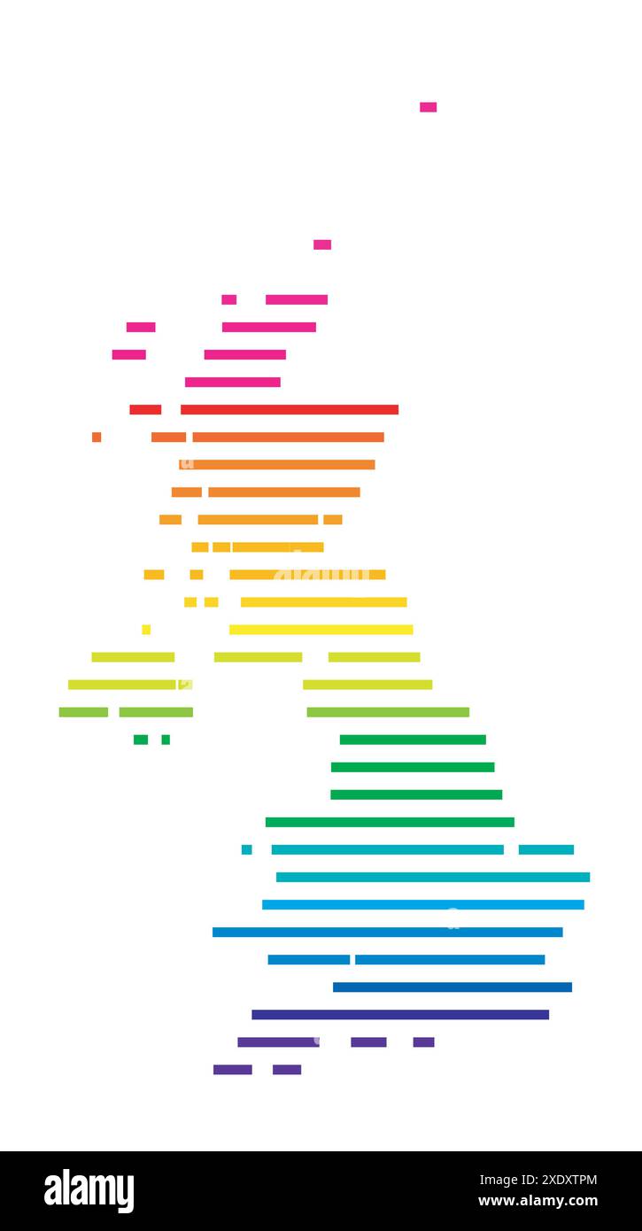 Abstract map of the United Kingdom showing the country with horizontal ...