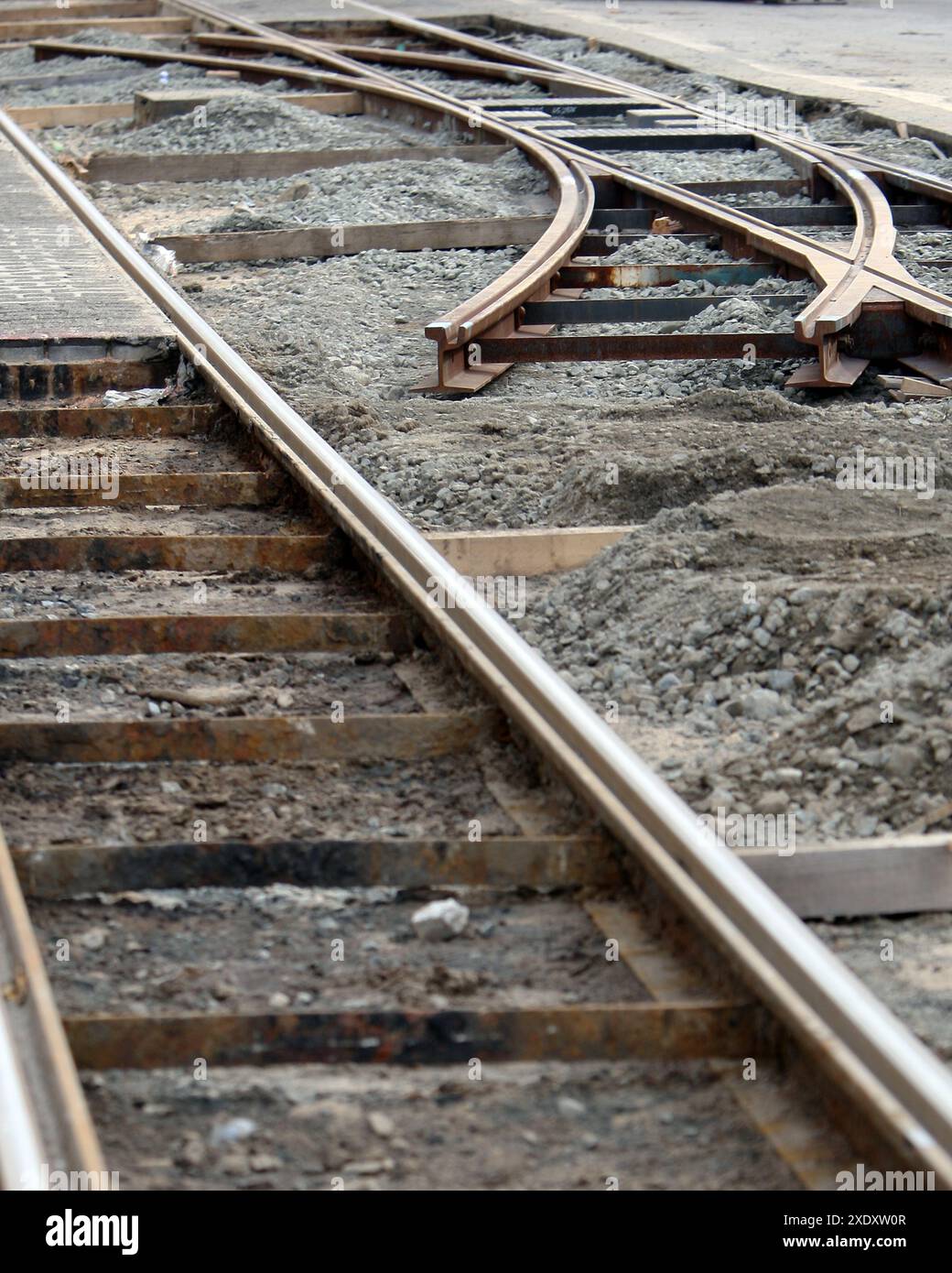 Building area on streetcar rails Stock Photo - Alamy