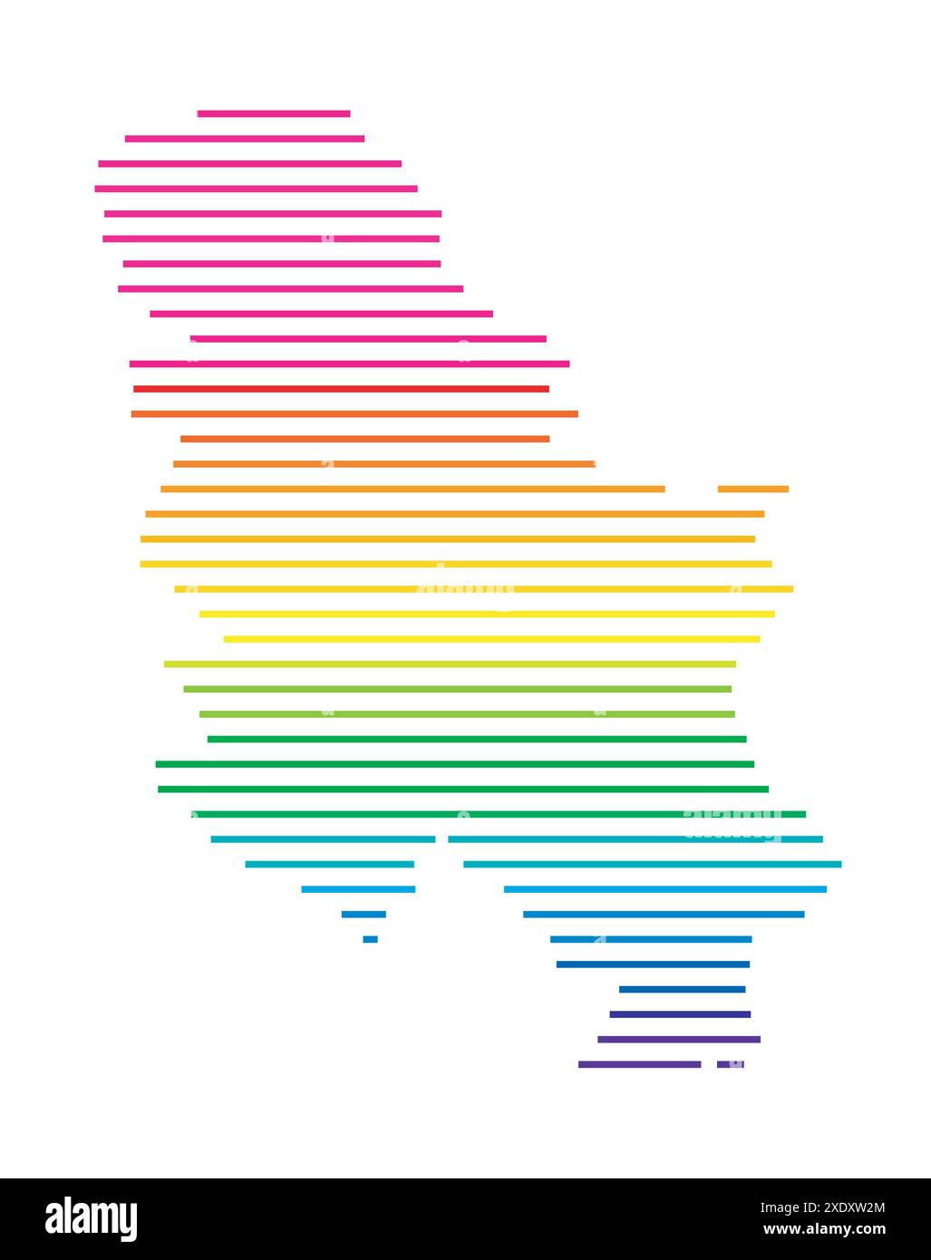 Abstract map of Serbia showing the country with horizontal parallel ...