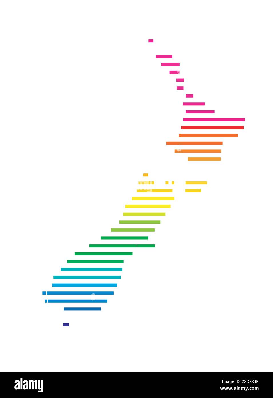Abstract map of New Zealand showing the country with horizontal ...