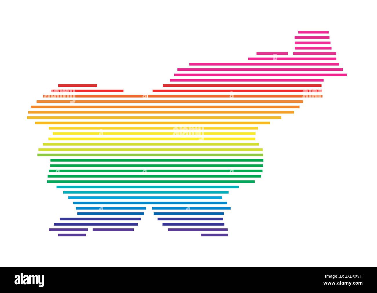 Abstract map of Slovenia showing the country with horizontal parallel ...