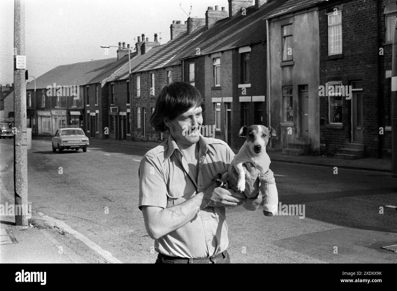 Coal miner Mick Walstow with pet dog a Jack Russell Terrier called Suzy ...