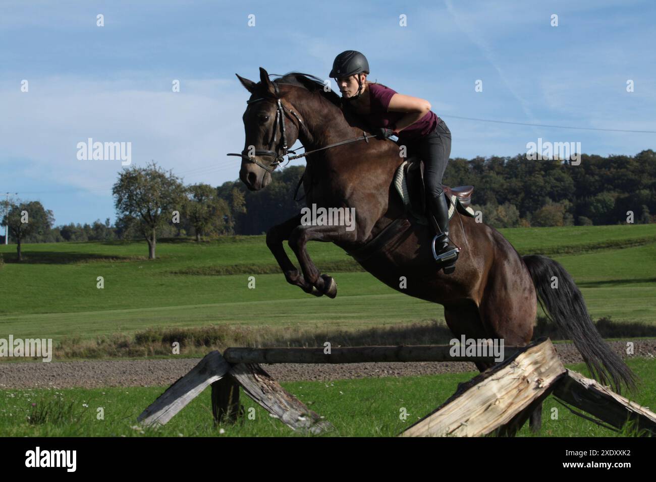 Jumping on back of pony Stock Photo - Alamy