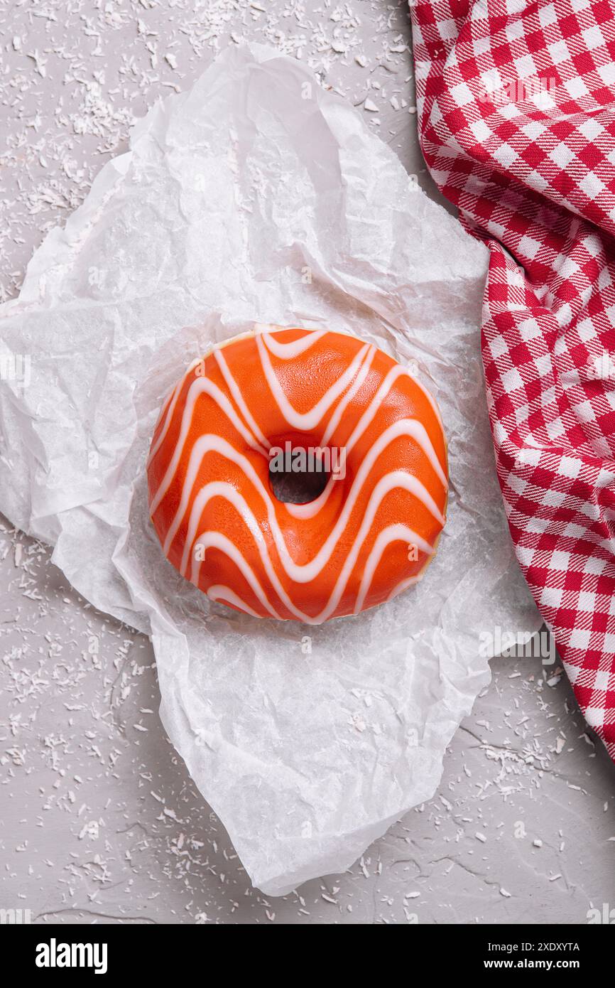 Watercolor orange donut. top view Stock Photo - Alamy