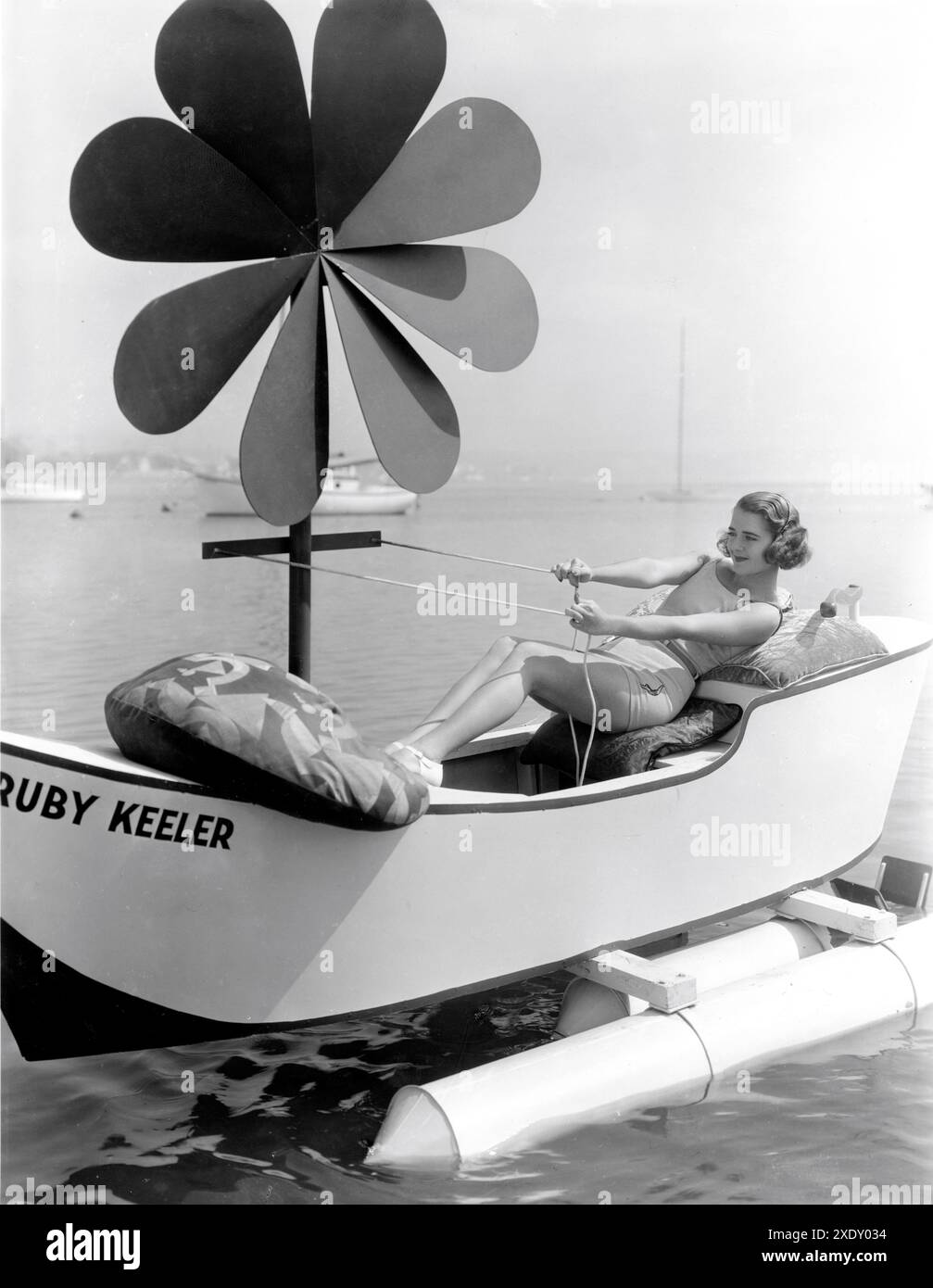 RUBY KEELER circa 1934 in swimsuit on her boat publicity for First ...