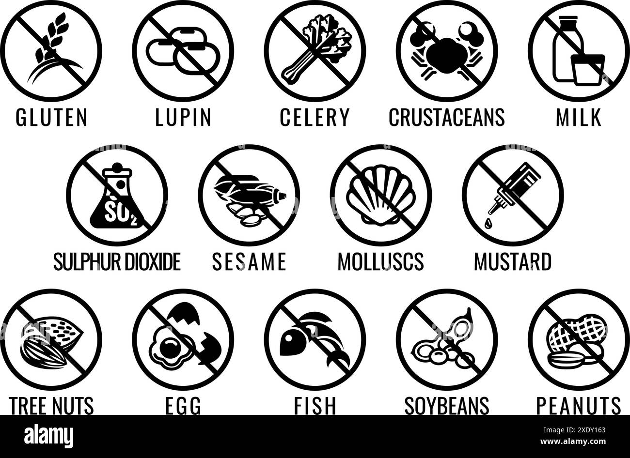 Allergen Free Food No Major Allergy Icons Labels Stock Vector Image ...