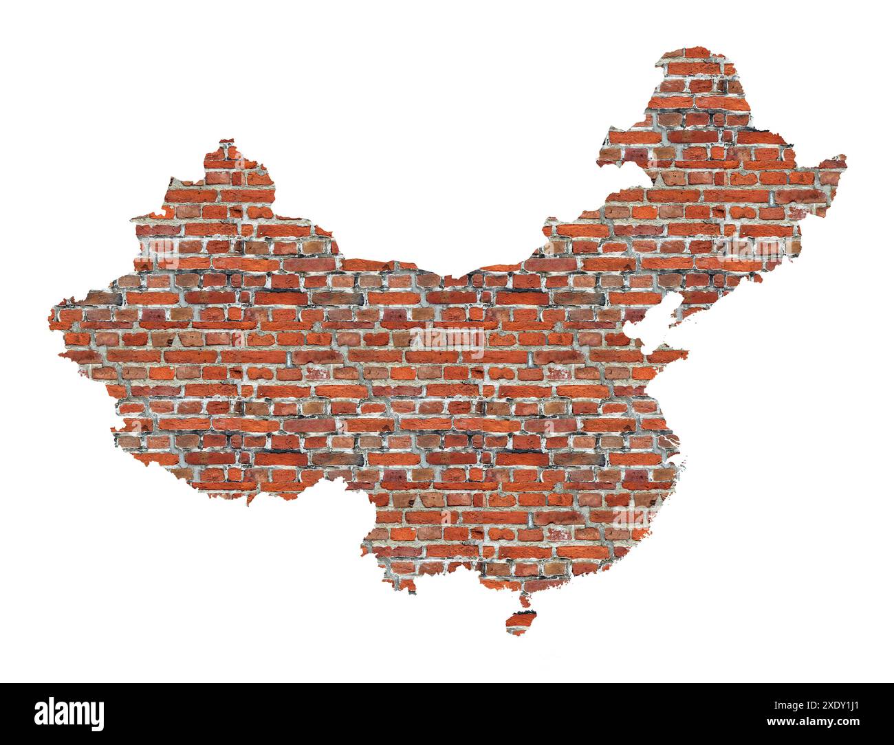 Abstract map of People's Republic of China designed as a brick wall ...