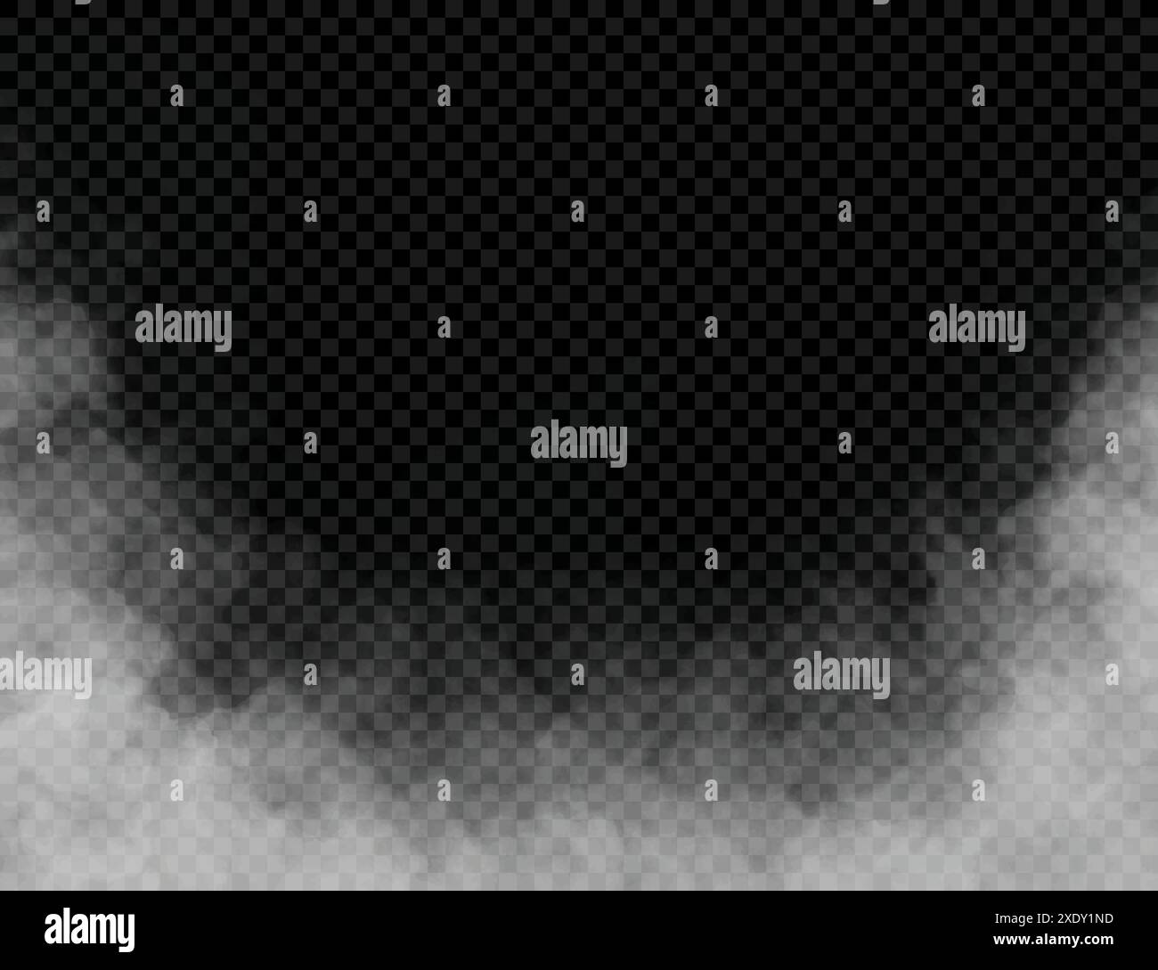 White steam swirls on a dark transparent background. With place for ...