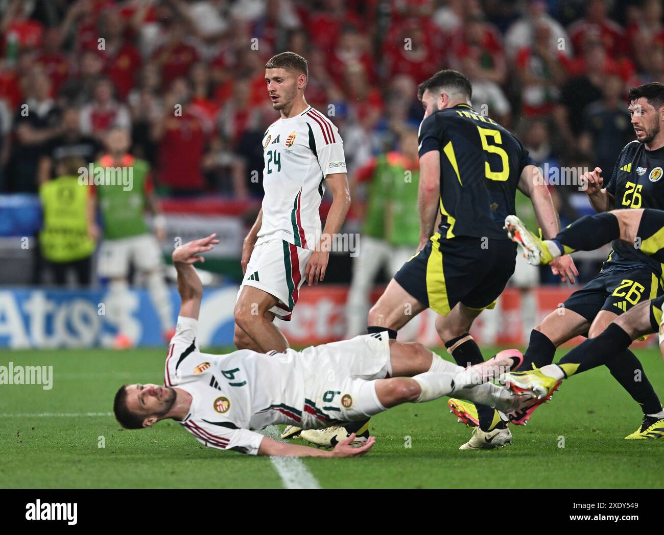 STUTTGART, GERMANY - JUNE 23: Barnabas Varga of Hungary collides with ...